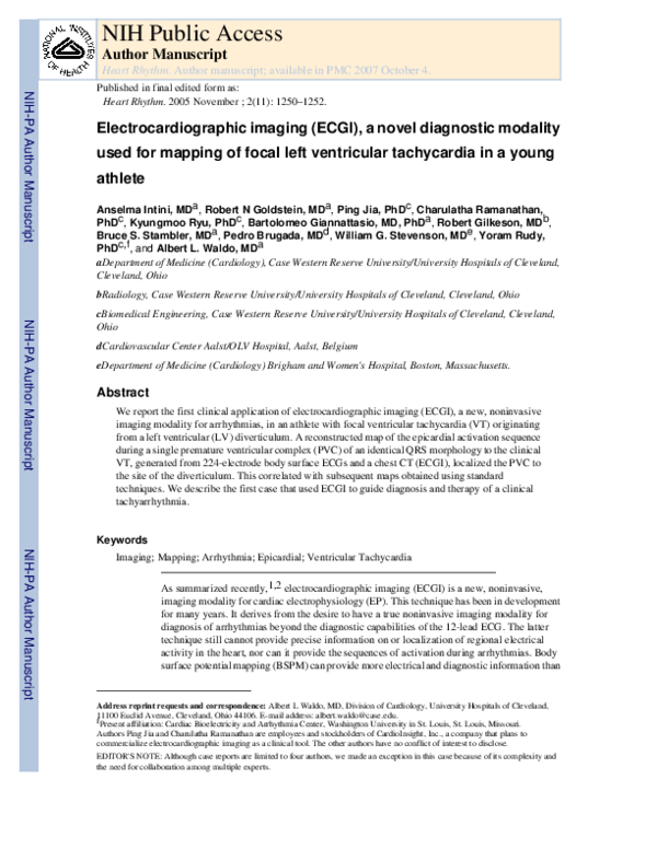 (PDF) Electrocardiographic imaging (ECGI), a novel diagnostic modality used for mapping of focal ...