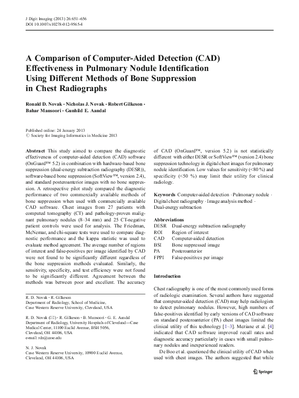 Pdf A Comparison Of Computer Aided Detection Cad Effectiveness In Pulmonary Nodule