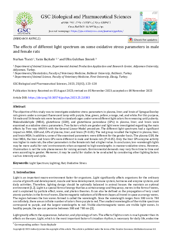 (PDF) The effects of different light spectrum on some oxidative stress ...