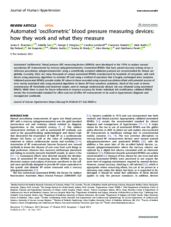 (PDF) Automated ‘oscillometric’ blood pressure measuring devices: how ...