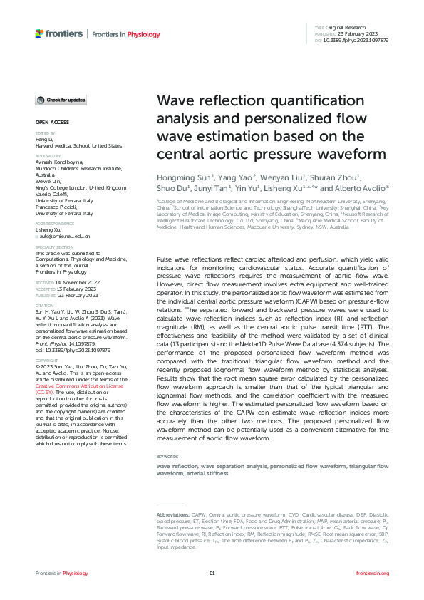 (PDF) Wave reflection quantification analysis and personalized flow ...
