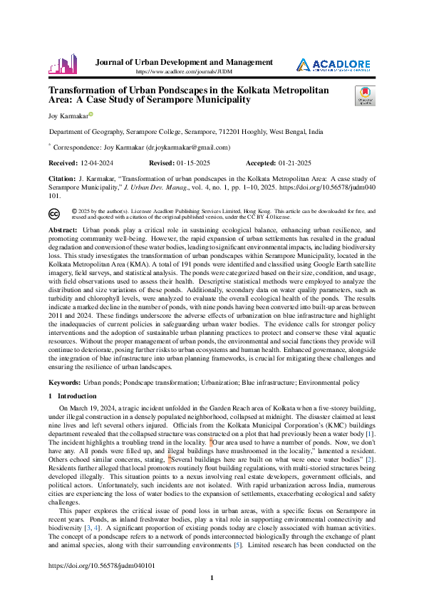 (PDF) Transformation of Urban Pondscapes in the Kolkata Metropolitan ...