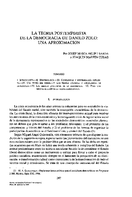 (PDF) La teoría postempirista de la democracia de Danilo Zolo