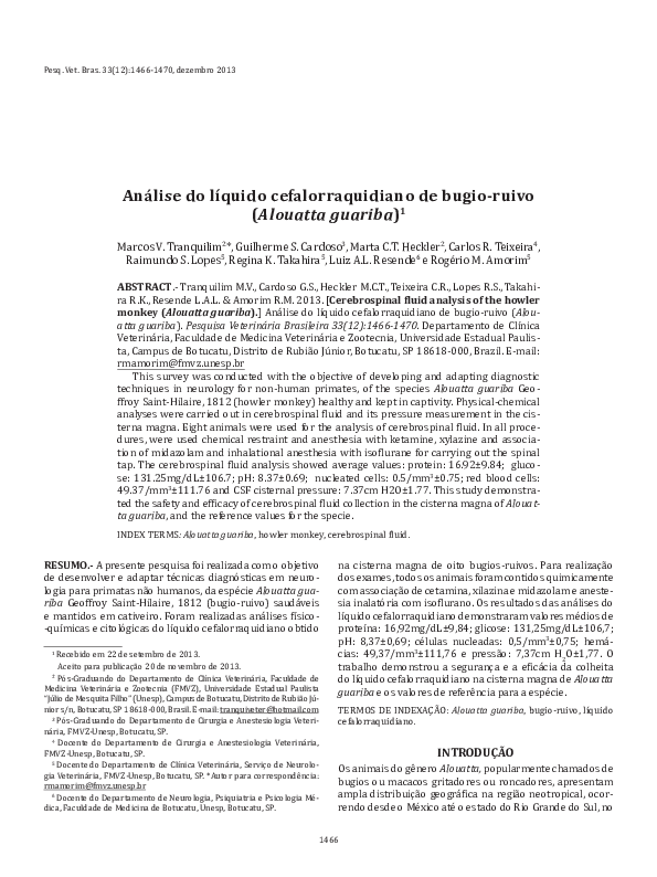 (PDF) Análise do líquido cefalorraquidiano de bugio-ruivo (Alouatta ...