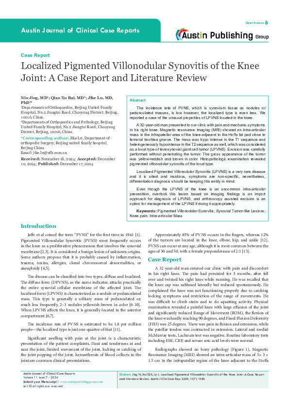 (PDF) Localized Pigmented Villonodular Synovitis of the Knee Joint: A ...