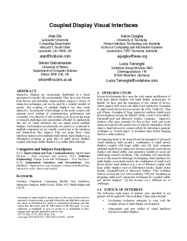 (PDF) Coupled display visual interfaces