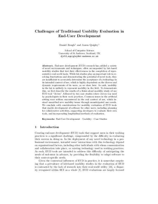 (PDF) Challenges of Traditional Usability Evaluation in End-User Development