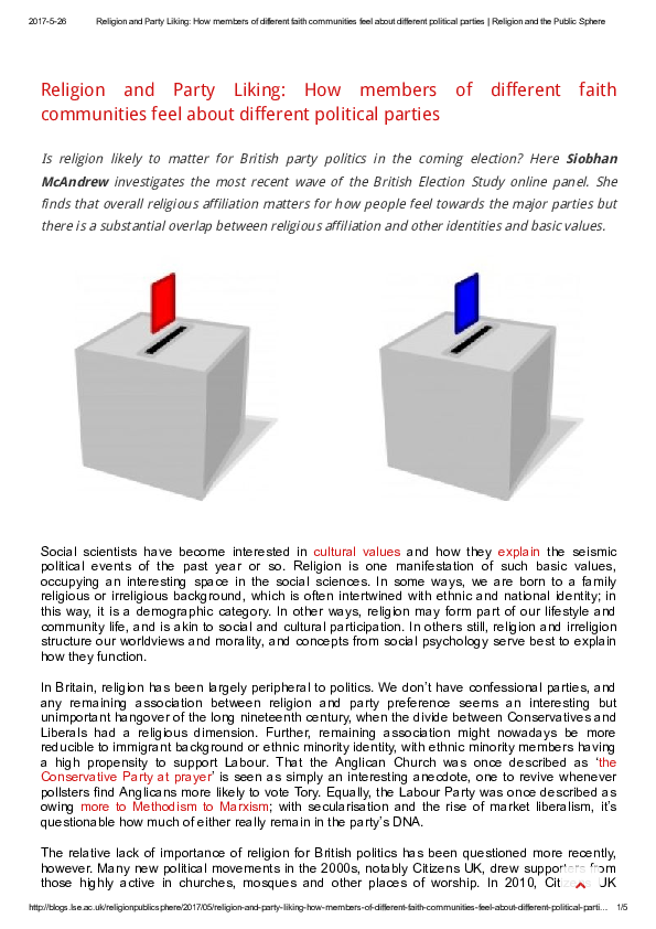 (PDF) Religion and party liking: how members of different faith ...