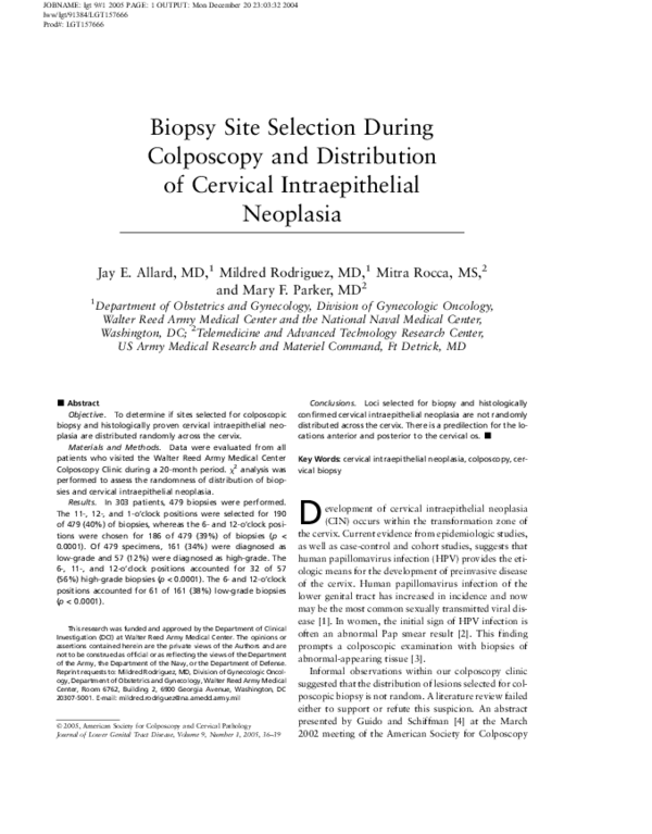 (PDF) Biopsy Site Selection During Colposcopy and Distribution of ...