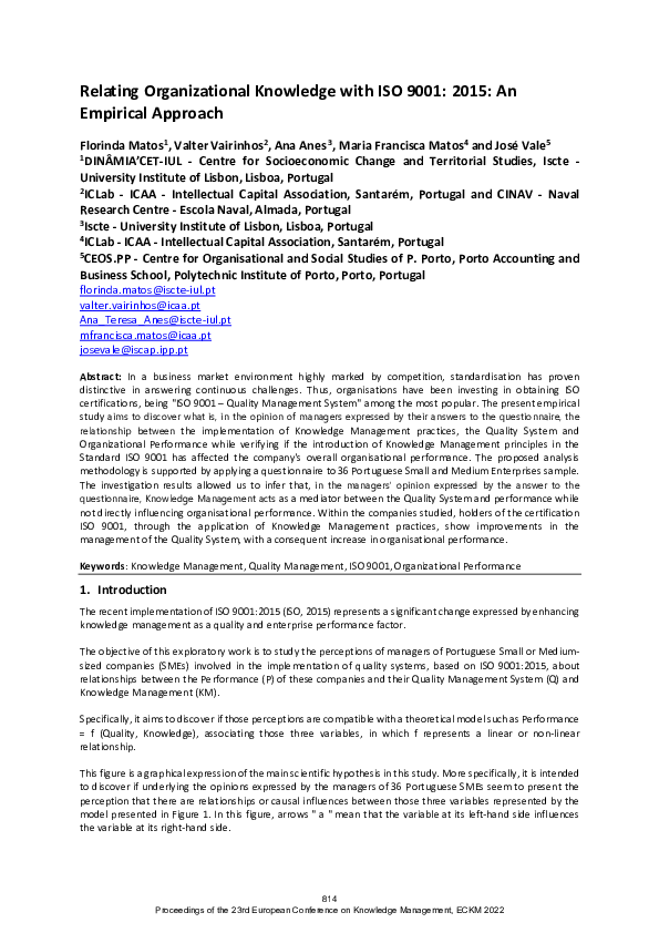 (PDF) Relating Organizational Knowledge with ISO 9001: 2015: An ...