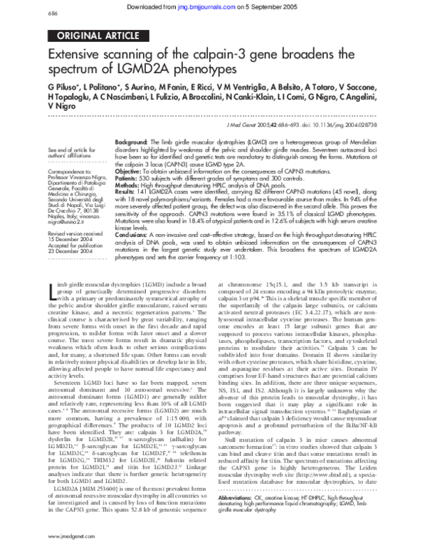 (PDF) Extensive scanning of the calpain-3 gene broadens the spectrum of ...