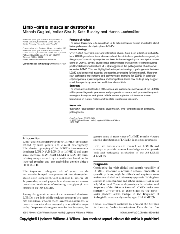 (PDF) Limb–girdle muscular dystrophies