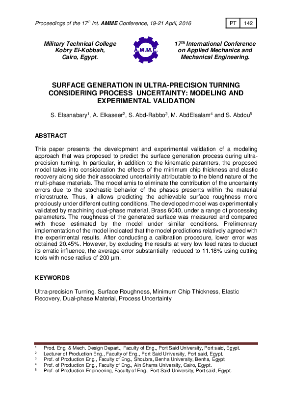 (PDF) Surface Generation in Ultra-Precision Turning Considering Process ...