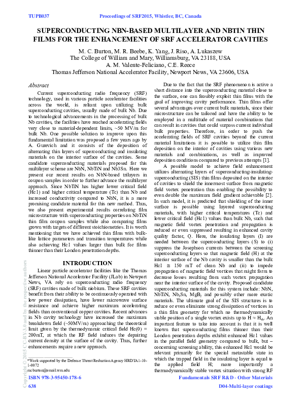 (PDF) Superconducting NbN-Based Multilayer and NbTiN Thin Films for the Enhancement of SRF ...