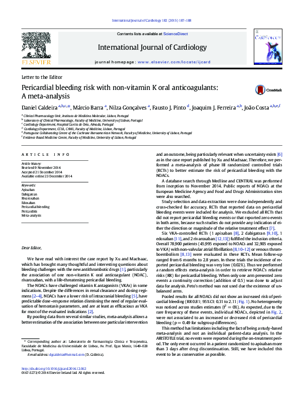 (PDF) Pericardial bleeding risk with non-vitamin K oral anticoagulants ...