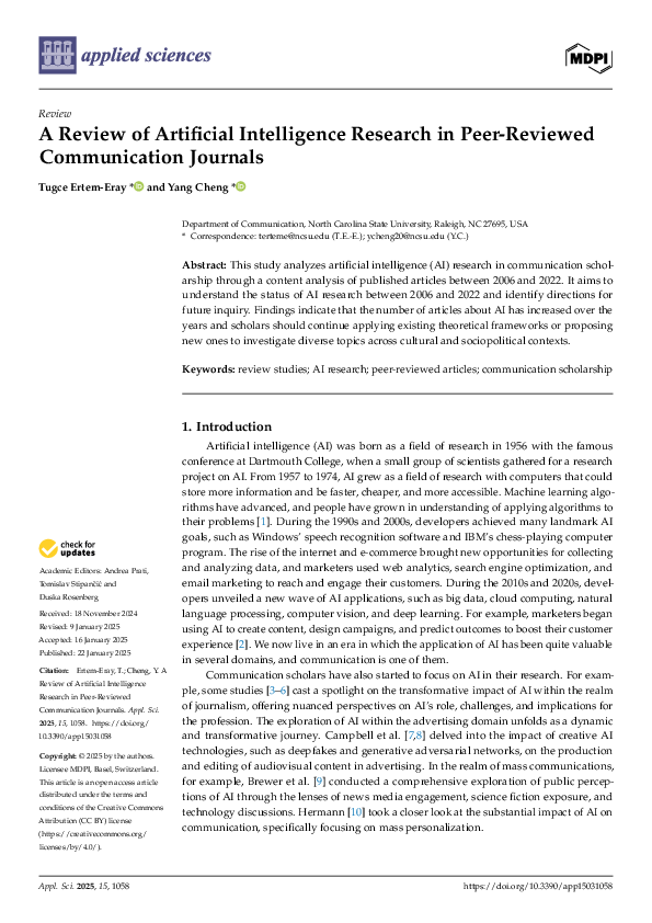 (PDF) A Review of Artificial Intelligence Research in Peer-Reviewed Communication Journals