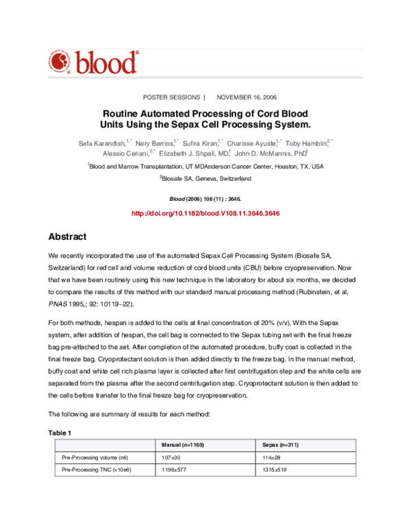 (PDF) Routine Automated Processing of Cord Blood Units Using the Sepax ...