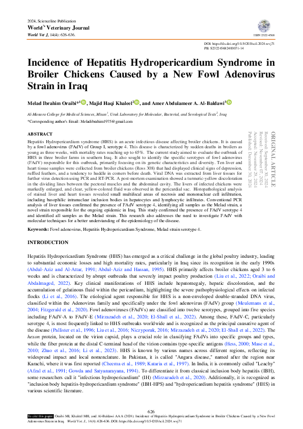 (PDF) Incidence of Hepatitis Hydropericardium Syndrome in Broiler ...