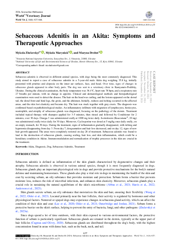 (PDF) Sebaceous Adenitis in an Akita: Symptoms and Therapeutic Approaches