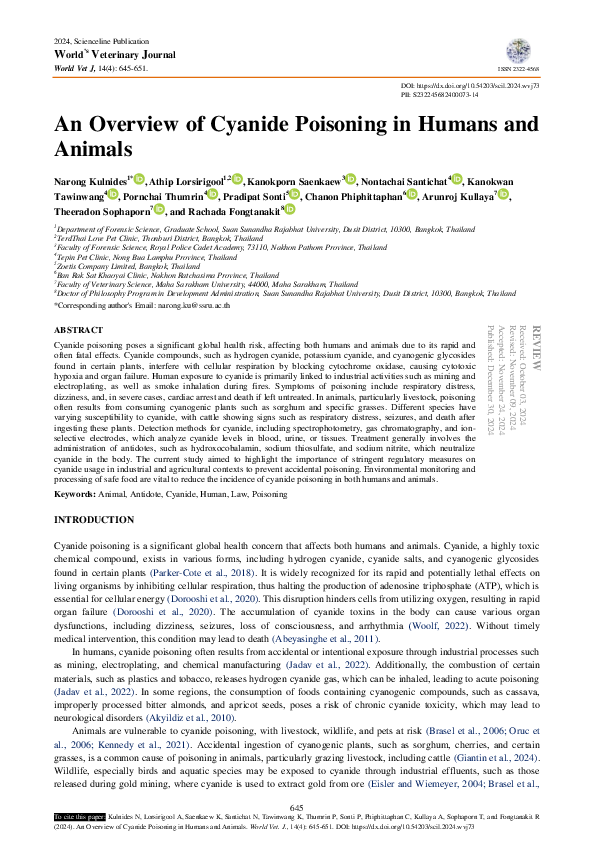 (PDF) An Overview of Cyanide Poisoning in Humans and Animals