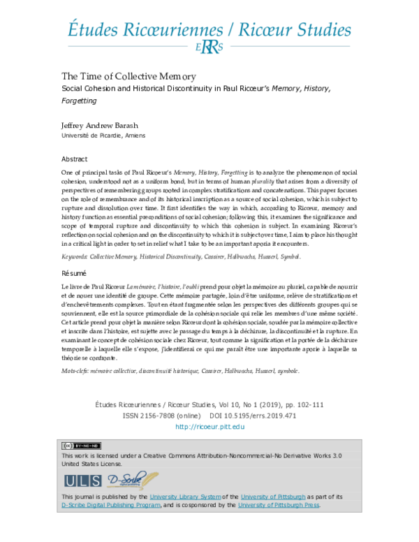 (PDF) The Time of Collective Memory: Social Cohesion and Historical ...