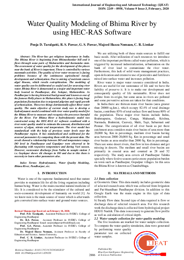 (PDF) Water Quality Modeling of Bhima River by using HEC-RAS Software