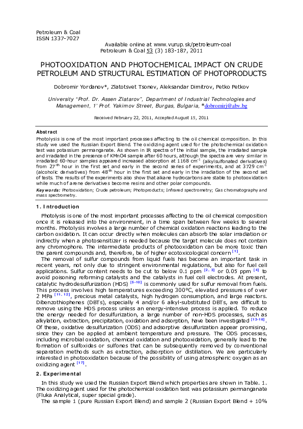 (PDF) Photooxidation and photochemical impact on crude petroleum and structural estimation of ...
