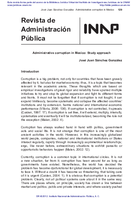 (PDF) Administrative Corruption in Mexico: Study Approach