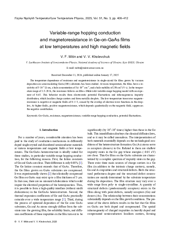 (PDF) Variable-range hopping conduction and magnetoresistance in Ge-on ...