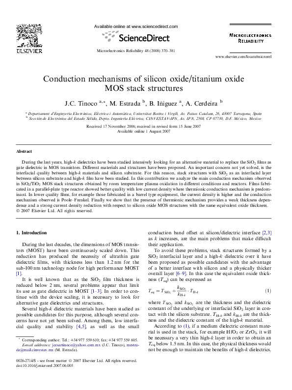 (PDF) Conduction mechanisms of silicon oxide/titanium oxide MOS stack ...