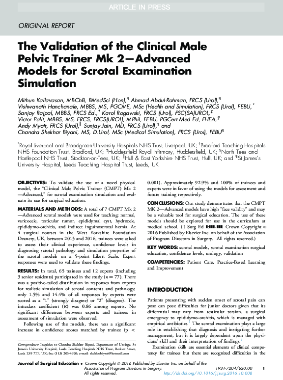 (PDF) The Validation of the Clinical Male Pelvic Trainer Mk 2—Advanced ...