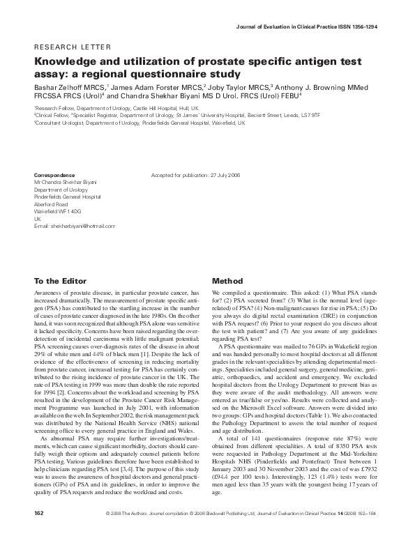 (PDF) Knowledge and utilization of prostate specific antigen test assay ...
