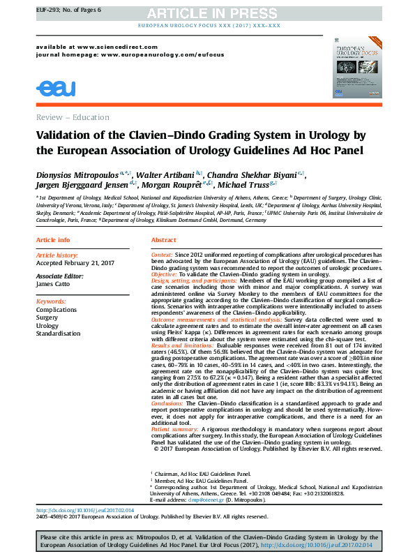 (PDF) Validation of the Clavien–Dindo Grading System in Urology by the ...