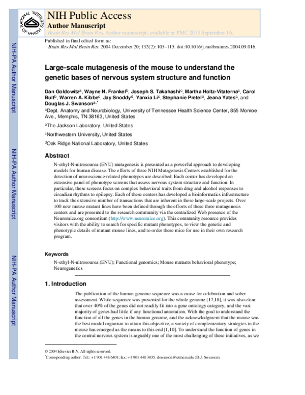 (PDF) Large-scale mutagenesis of the mouse to understand the genetic ...