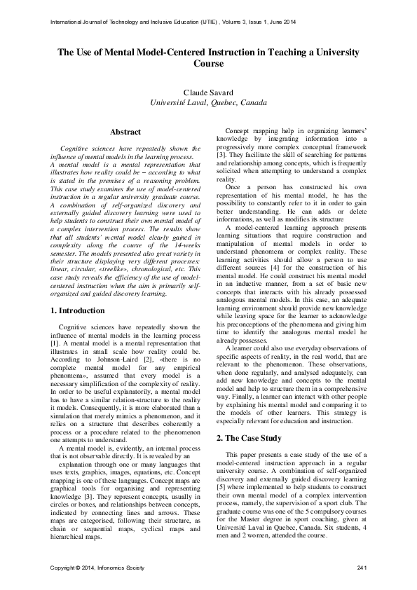(PDF) The Use of Mental Model-Centered Instruction in Teaching a University Course