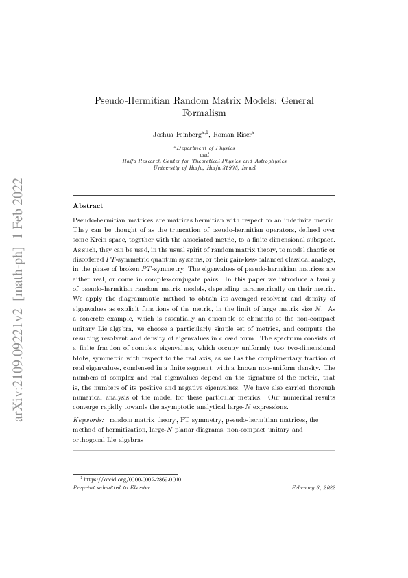 (PDF) Pseudo-Hermitian Random Matrix Models: General Formalism
