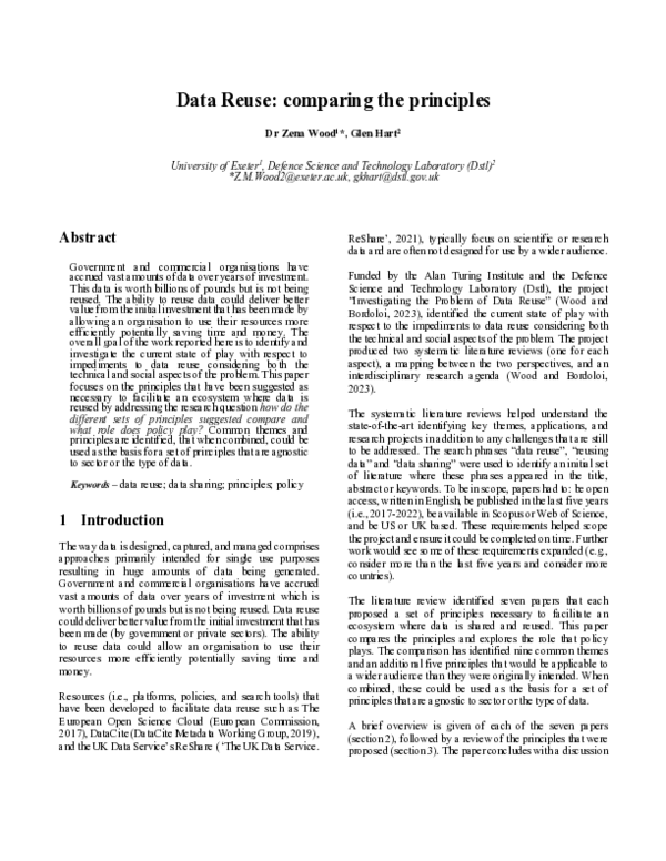 (PDF) Data Reuse: comparing the principles