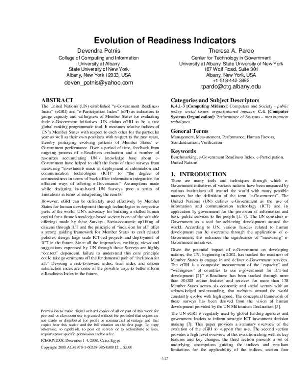 (PDF) Evolution of readiness indicators