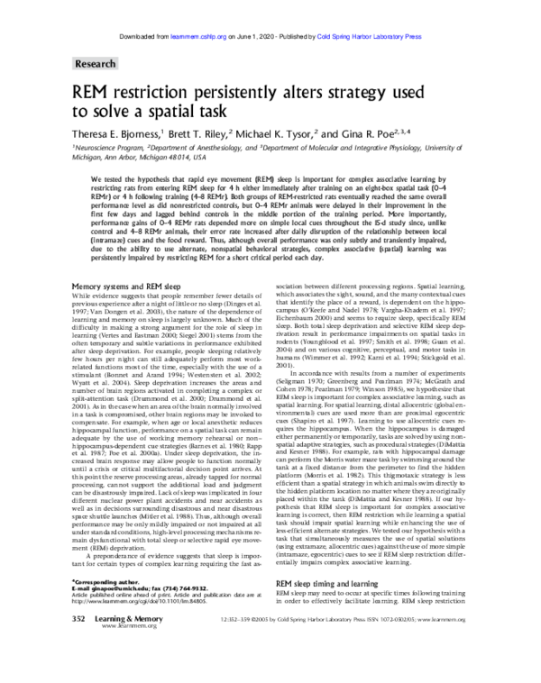 (PDF) REM restriction persistently alters strategy used to solve a ...