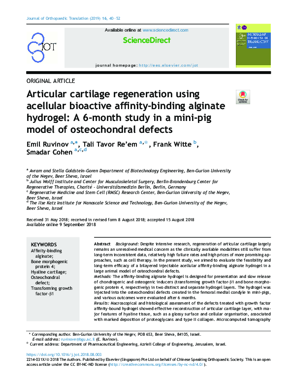 (PDF) Articular cartilage regeneration using acellular bioactive ...
