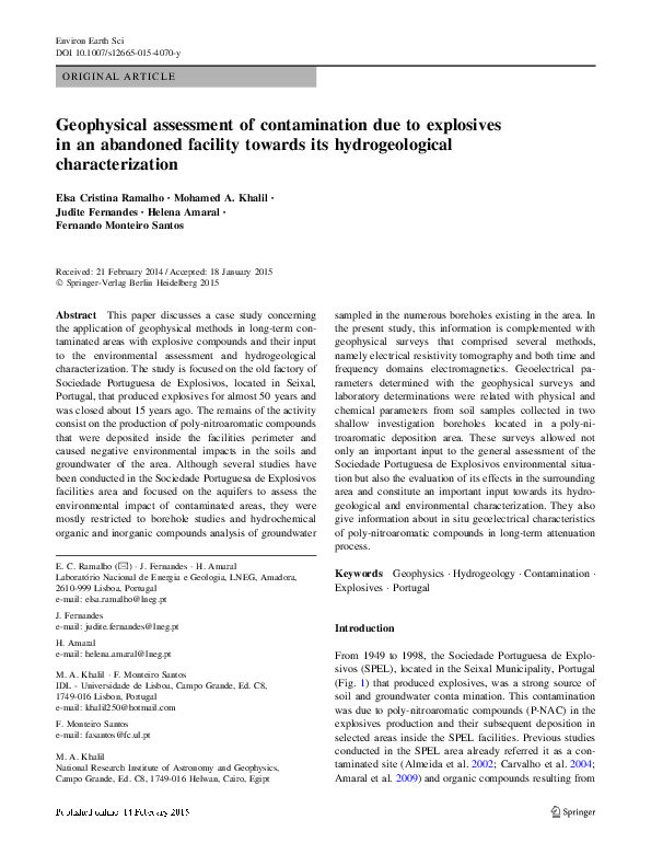 (PDF) Geophysical assessment of contamination due to explosives in an ...