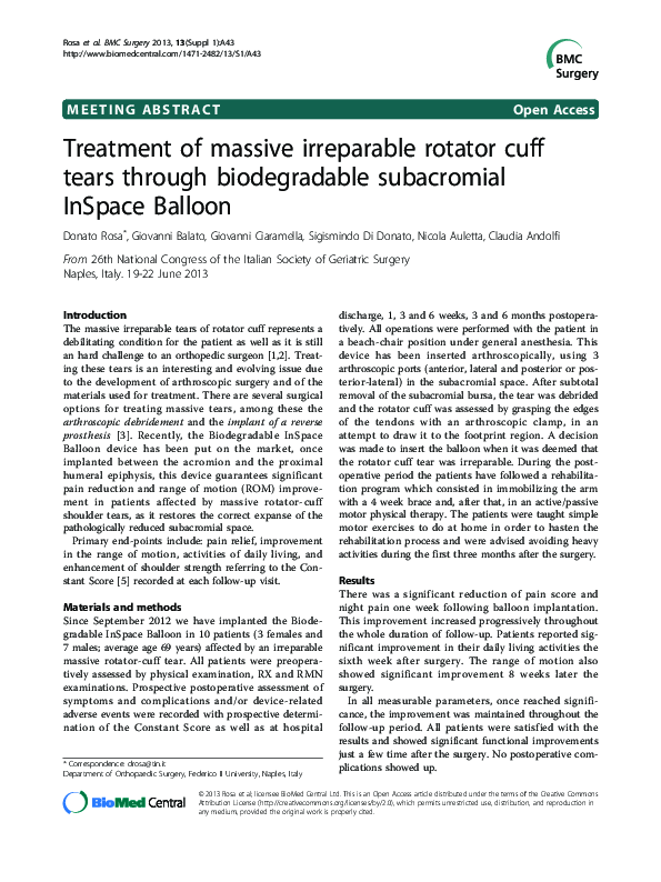 (PDF) Treatment of massive irreparable rotator cuff tears through ...