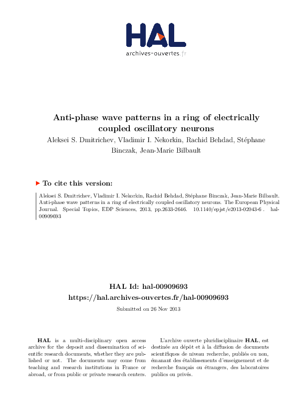(PDF) Anti-phase wave patterns in a ring of electrically coupled ...