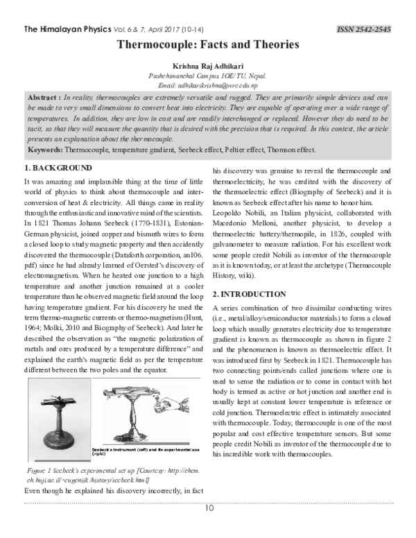 (PDF) Thermocouple: Facts and Theories