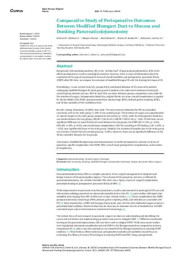 (PDF) Comparative Study of Perioperative Outcomes Between Modified ...