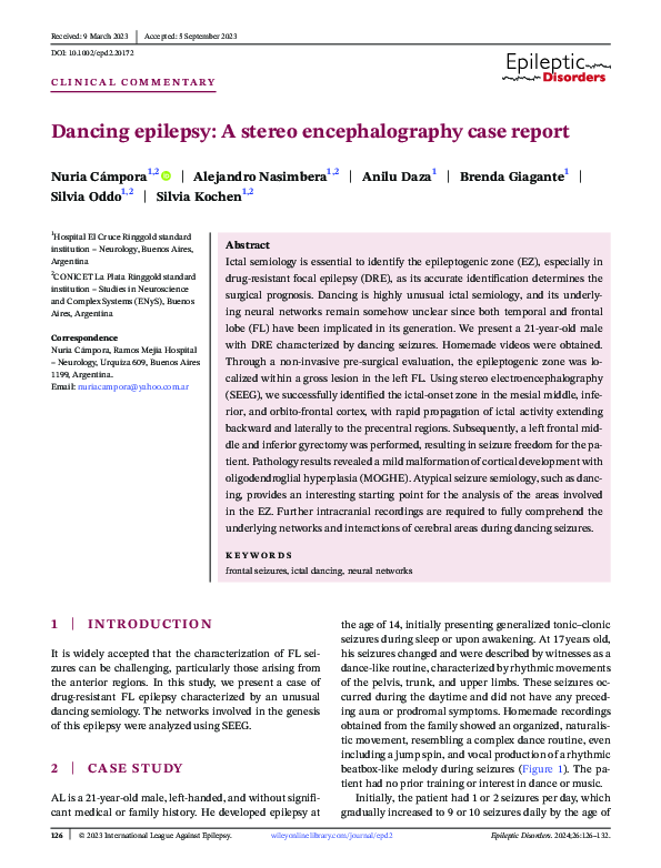 (PDF) Dancing epilepsy: A stereo encephalography case report