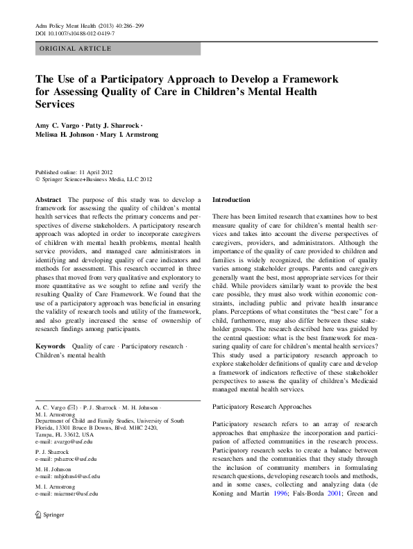 (PDF) The Use of a Participatory Approach to Develop a Framework for ...