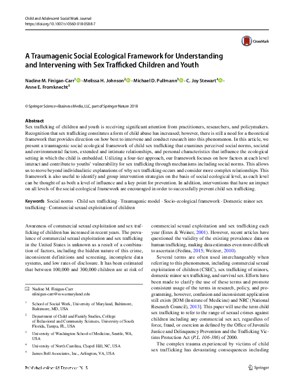 (PDF) A Traumagenic Social Ecological Framework for Understanding and ...