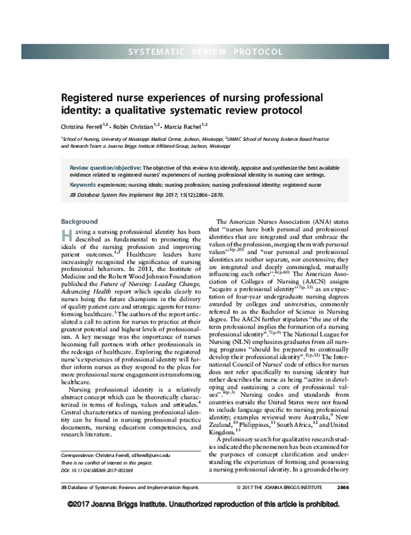 (PDF) Registered nurse experiences of nursing professional identity: a ...