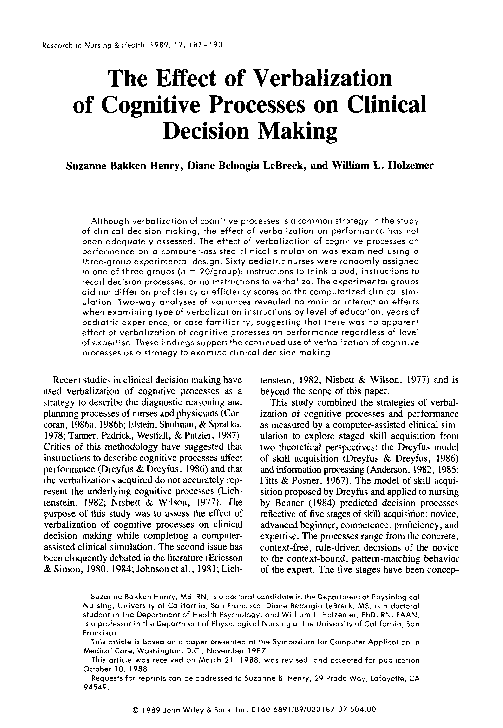 (PDF) The effect of verbalization of cognitive processes on clinical ...